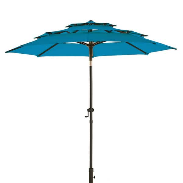 PASAMIC 9 ft. 3-Tier Market Patio Umbrella with Push Button Tilt and ...