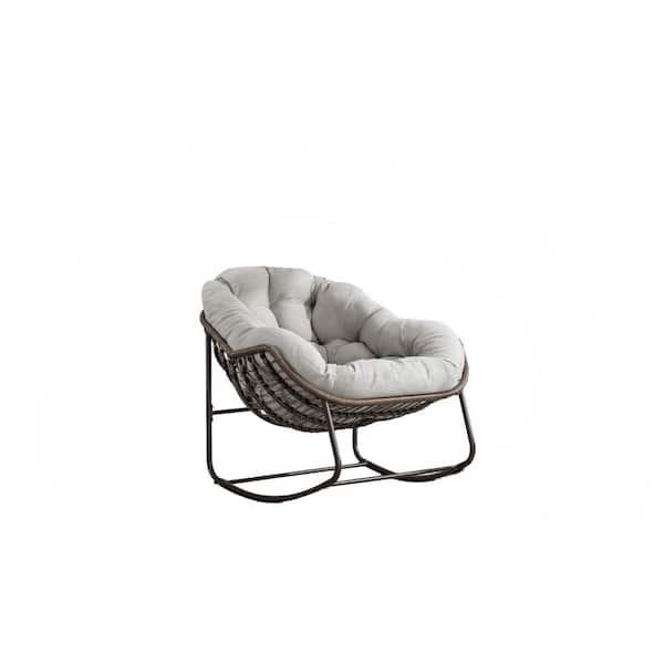Wicker Outdoor Rocking Chair with Beige Cloud Padded Cushion TT-100 ...