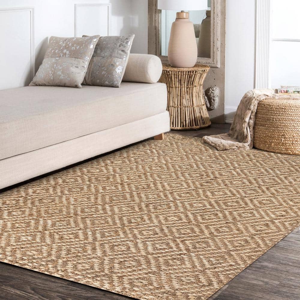 JONATHAN Y Hira Hand Woven Diamond Chunky Jute Natural 9 ft. x 12 ft ...