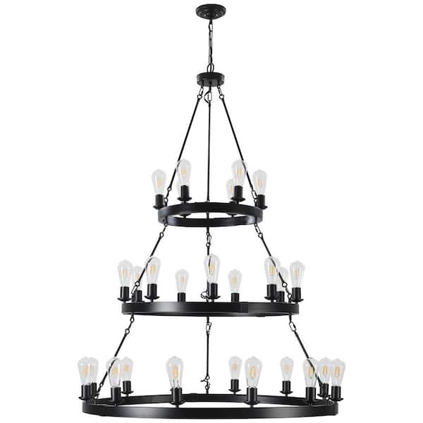 Byteany 27-Light Black 3-Layer Chandelier for Living Room, Dining Room ...