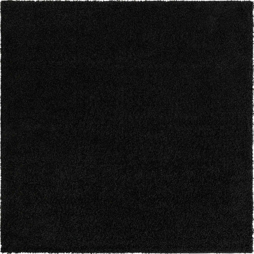Unique Loom Solid Shag Collection Area Rug (7 ft. 10 in. Square Jet ...