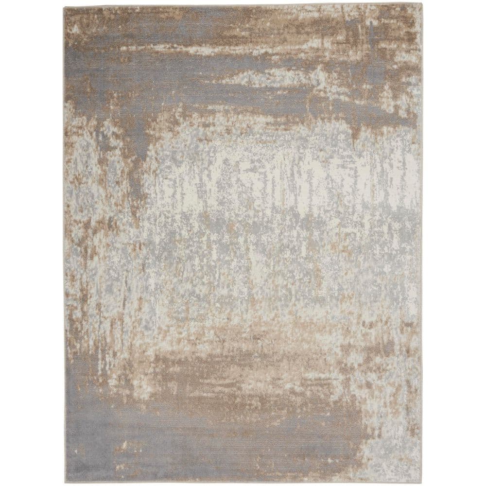 Nourison Elation Grey Ivory 5 ft. x 7 ft. Abstract Geometric Area Rug ...