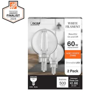Feit Electric 60-Watt Equivalent G16.5 Globe Dimmable White Filament ...
