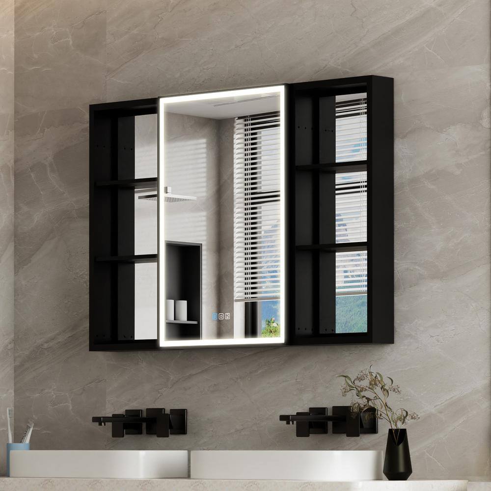 ANGELES HOME 44.01 in. W x 30 in. H Rectangular Black Aluminum Recessed/Surface Mount LED ...