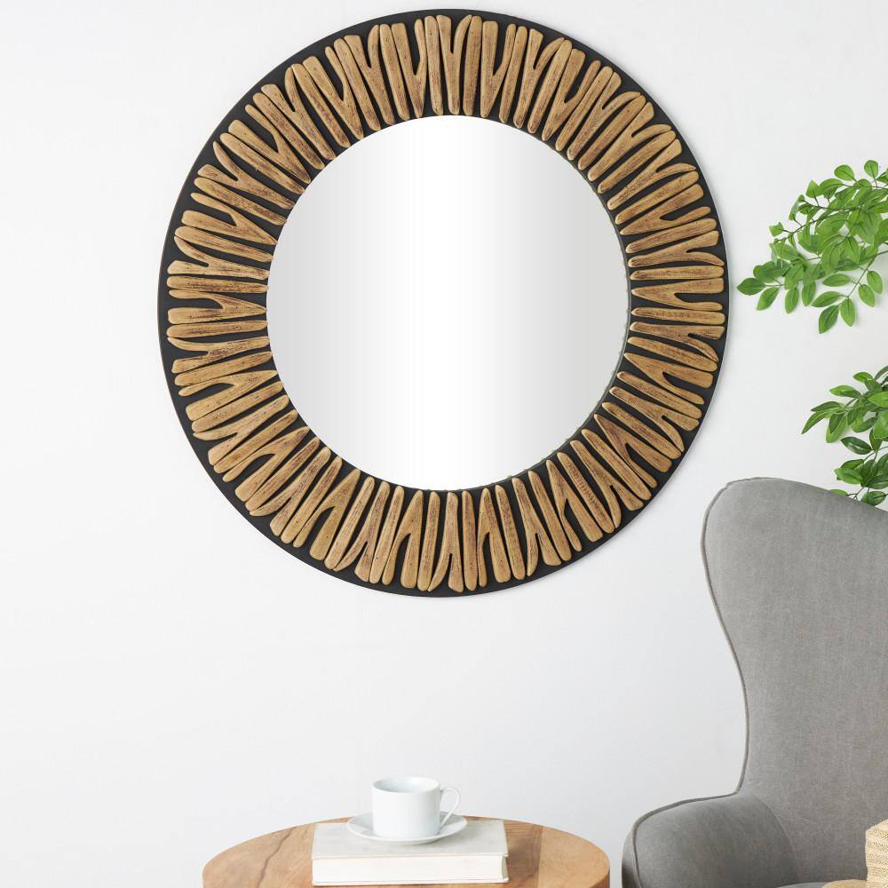 Litton Lane 36 in. x 36 in. Handmade Abstract Carved Round Framed Gold ...
