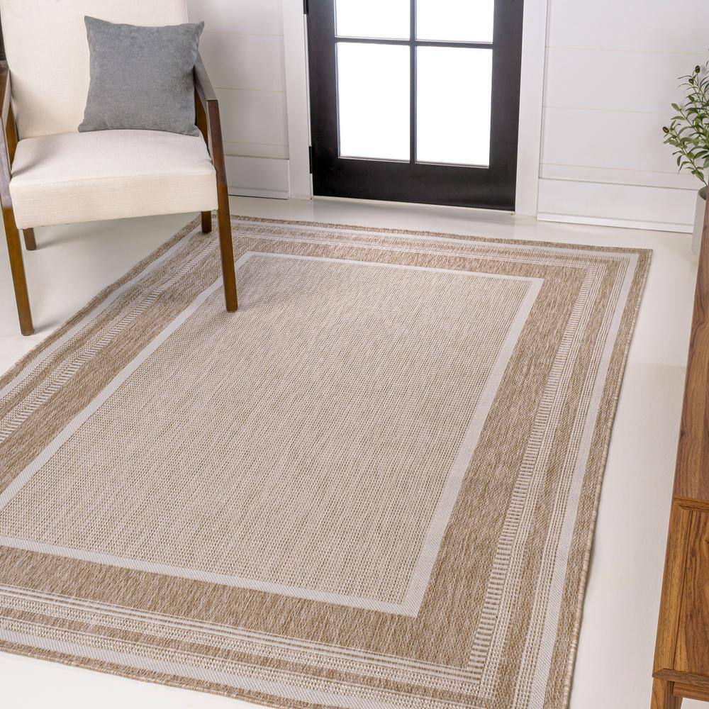 JONATHAN Y Beckett Classic Casual Border Stripe Beige/Cream 8 ft. x 10 ...