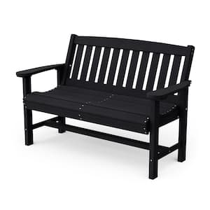Mximu Black 47 in. 2-Person Plastic Outdoor Garden Bench with Dual Cup ...