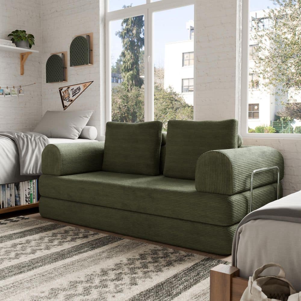 Furniture of America Granger 81 in. Green Solid Corduroy Chenille Full ...
