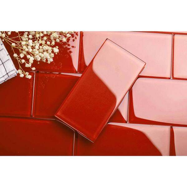 Buy Ruby Red 3 in. x 6 in. x 8 mm Glass Subway Wall Tile (5 sq. ft ...