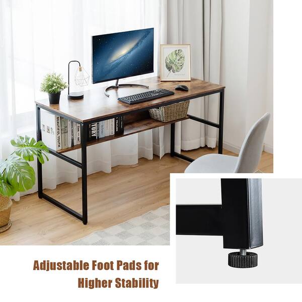 Costway 55 in. Rectangle Antique Wood Computer Desk with Bookshelf QD 659G5DTN The Home Depot