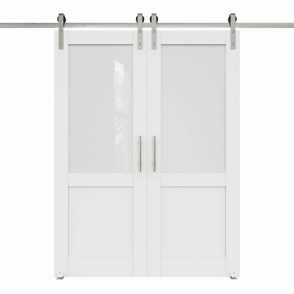 ARK DESIGN 60 in. x 96 in. 1/2-Lite Frosted Glass White MDF Sliding ...