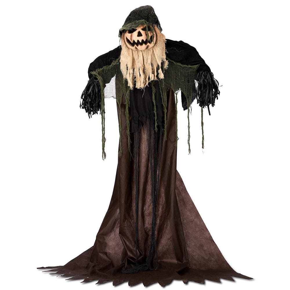 Karl home 68 in. Outdoor Life Size Animatronics Wizard with Pumpkin Face Halloween Animatronic ...