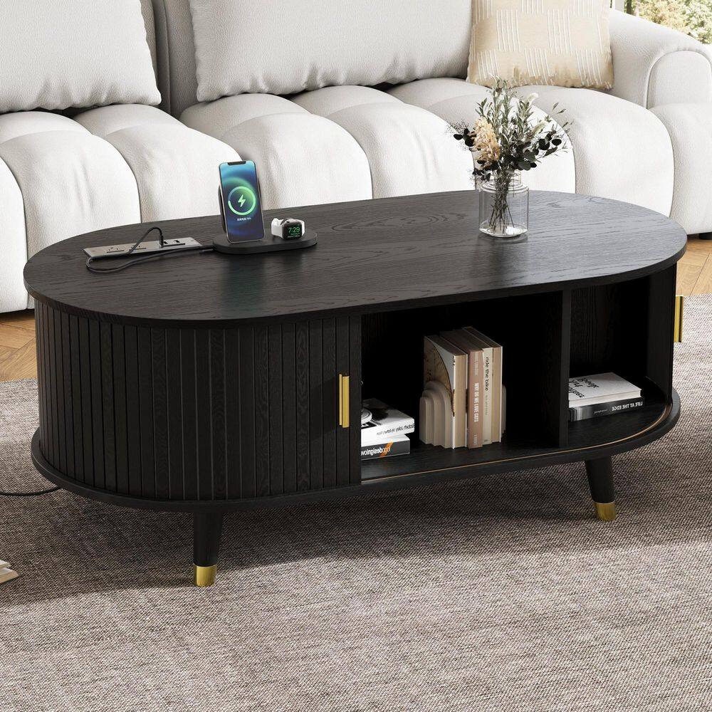 Noble House Lirven Country Rustic 42.5 in. Black Oval Fluted MDF Wood ...
