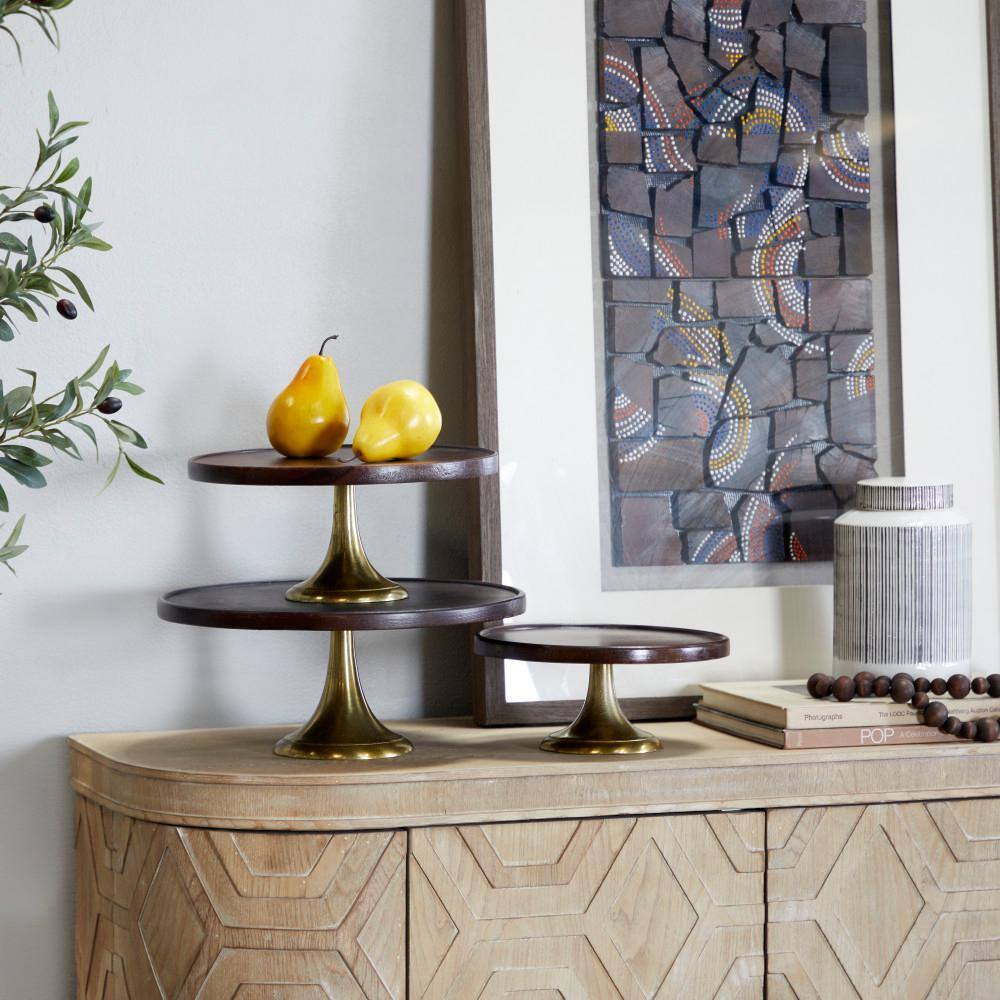 Litton Lane 3-Tier Dark Brown Wood Modern Cake Stand (Set of 3) 041571 ...