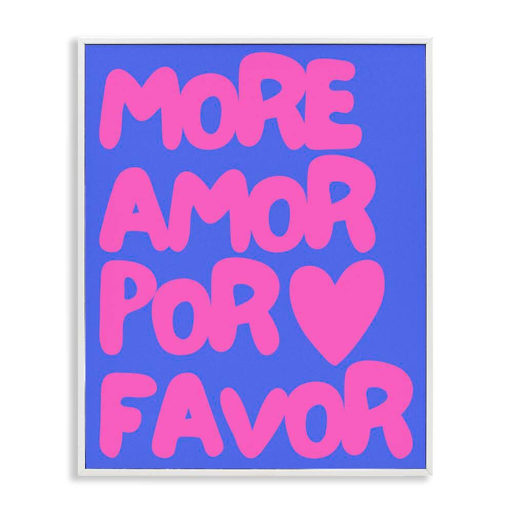 Stupell Industries More Amor Blue and Pink by House of Lulu White Framed Typography Giclee Art ...
