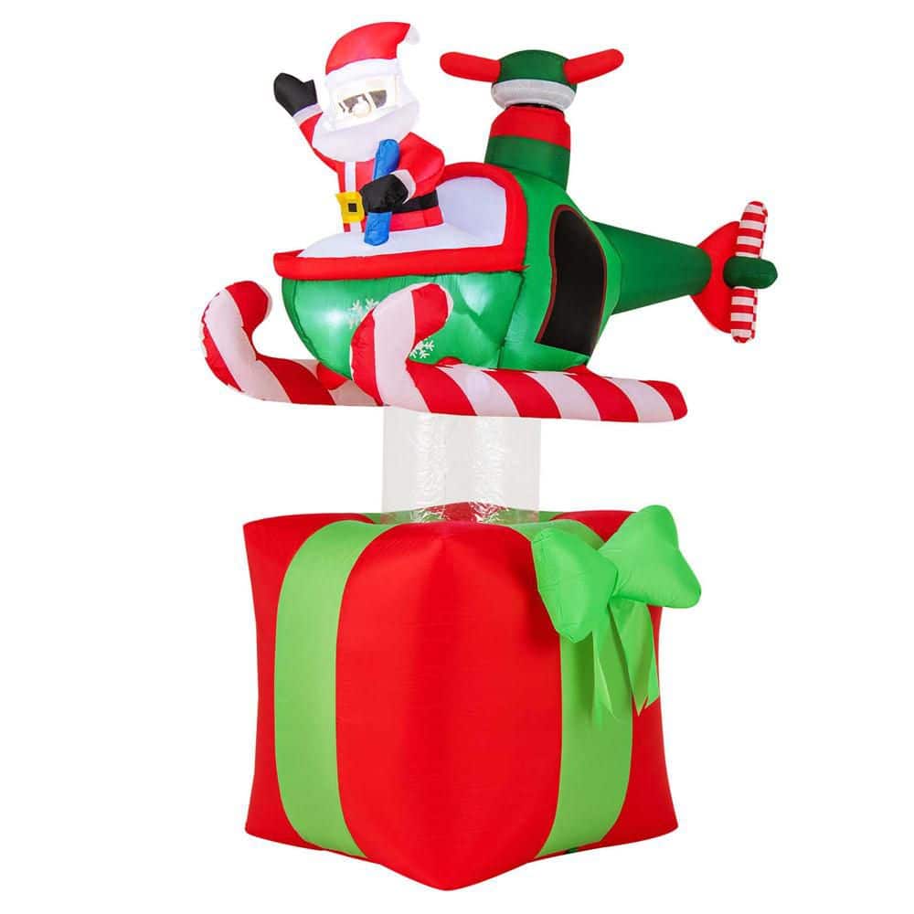 Costway 5 ft. x 6 ft. Christmas Inflatables Santa Claus with Helicopter ...
