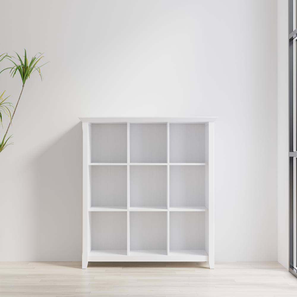 Simpli Home Acadian 48 in. H White Solid Wood 9-Shelf 9 Cube Bookcase ...