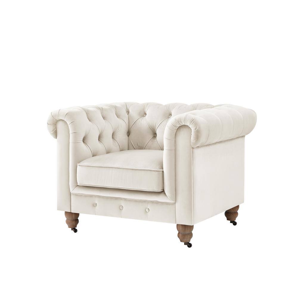 Rustic Manor Macey Beige Club Chair Button Tufted Velvet 42 in. L x 33. ...