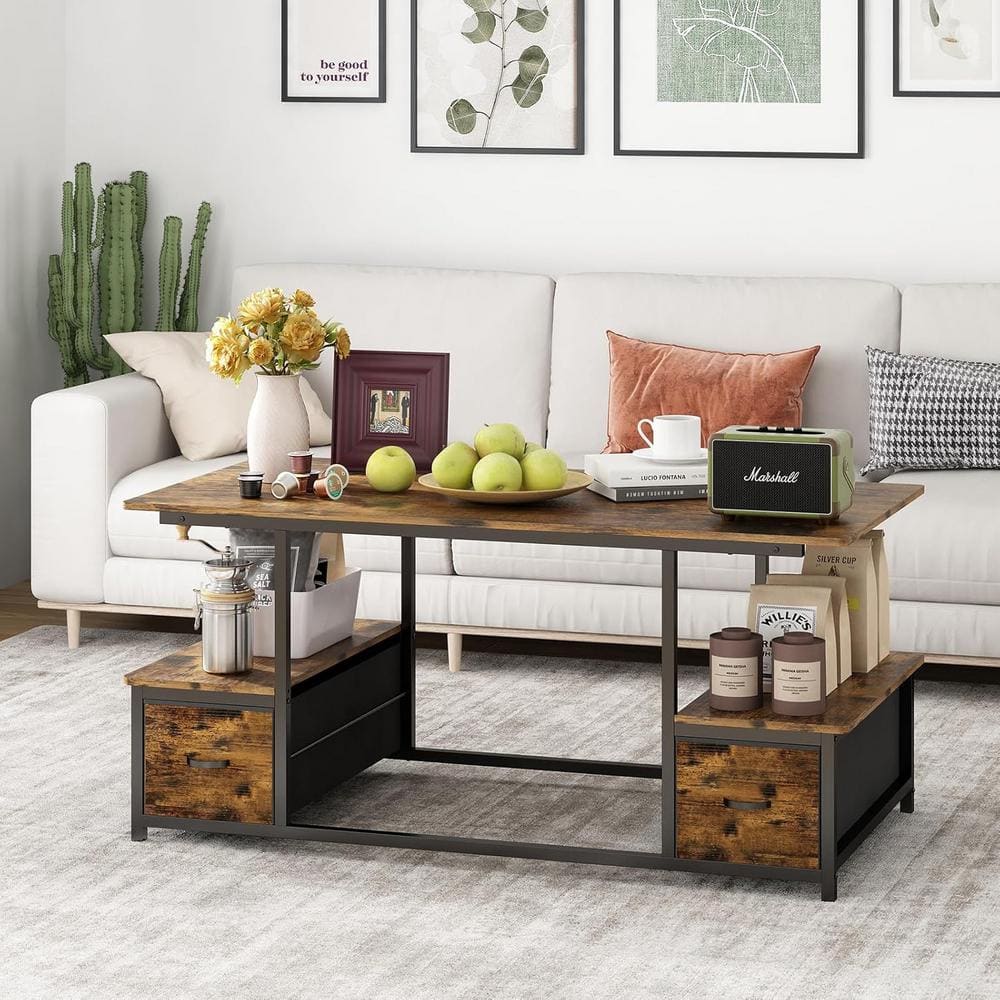 INNOBULE 47.2 in. Brown Rectangle Wood 2 Tier Living Room Coffee Table ...