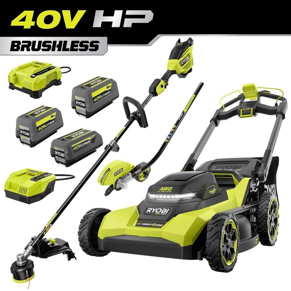 RYOBI 40V HP 21" Brushless Cross Cut Self-Propelled All Wheel Drive ...