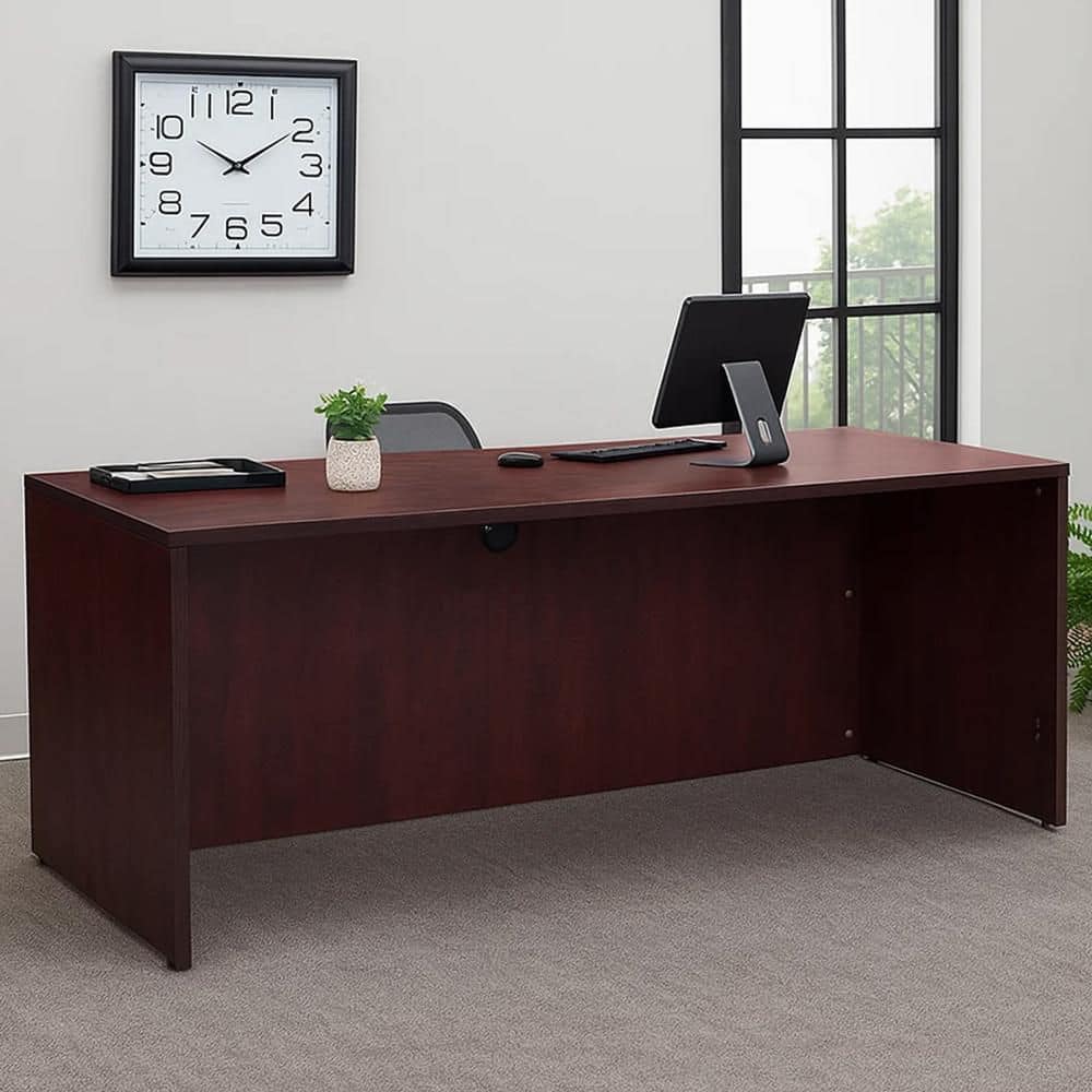 Benjara Reo Credenza 24 in. Rectangle Mahogany Red Wood Office Desk ...