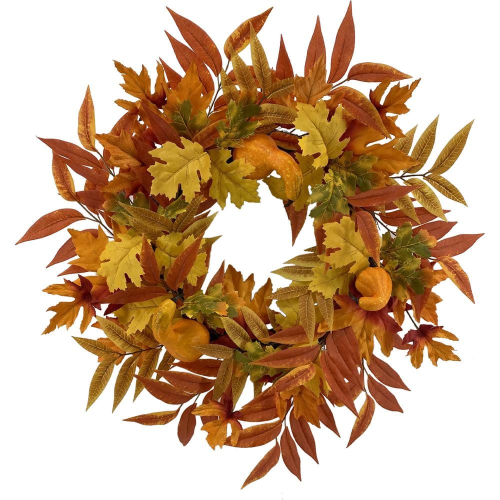 MERRILY 24 in. Fall Wreath with Ruscus and Oak Leaves MFGWF5802X24X ...