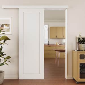 ARK DESIGN 32 in. x 80 in. Hidden Track Style 2-Panel White Primed MDF ...