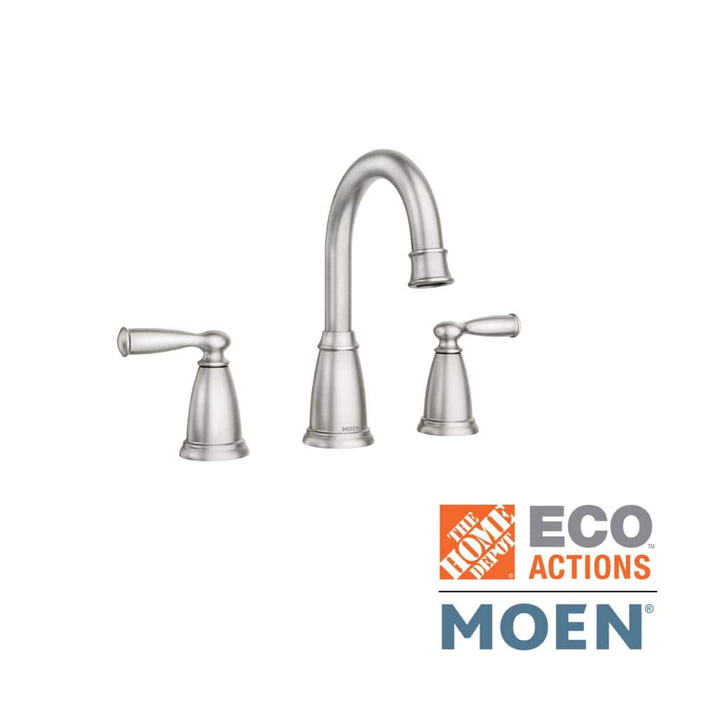 MOEN Banbury 8 in. Widespread Double Handle High-Arc Bathroom Faucet in Spot Resist Brushed ...