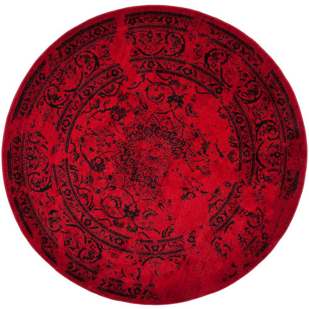 SAFAVIEH Adirondack Red/Black 8 ft. x 8 ft. Round Floral Border Area ...