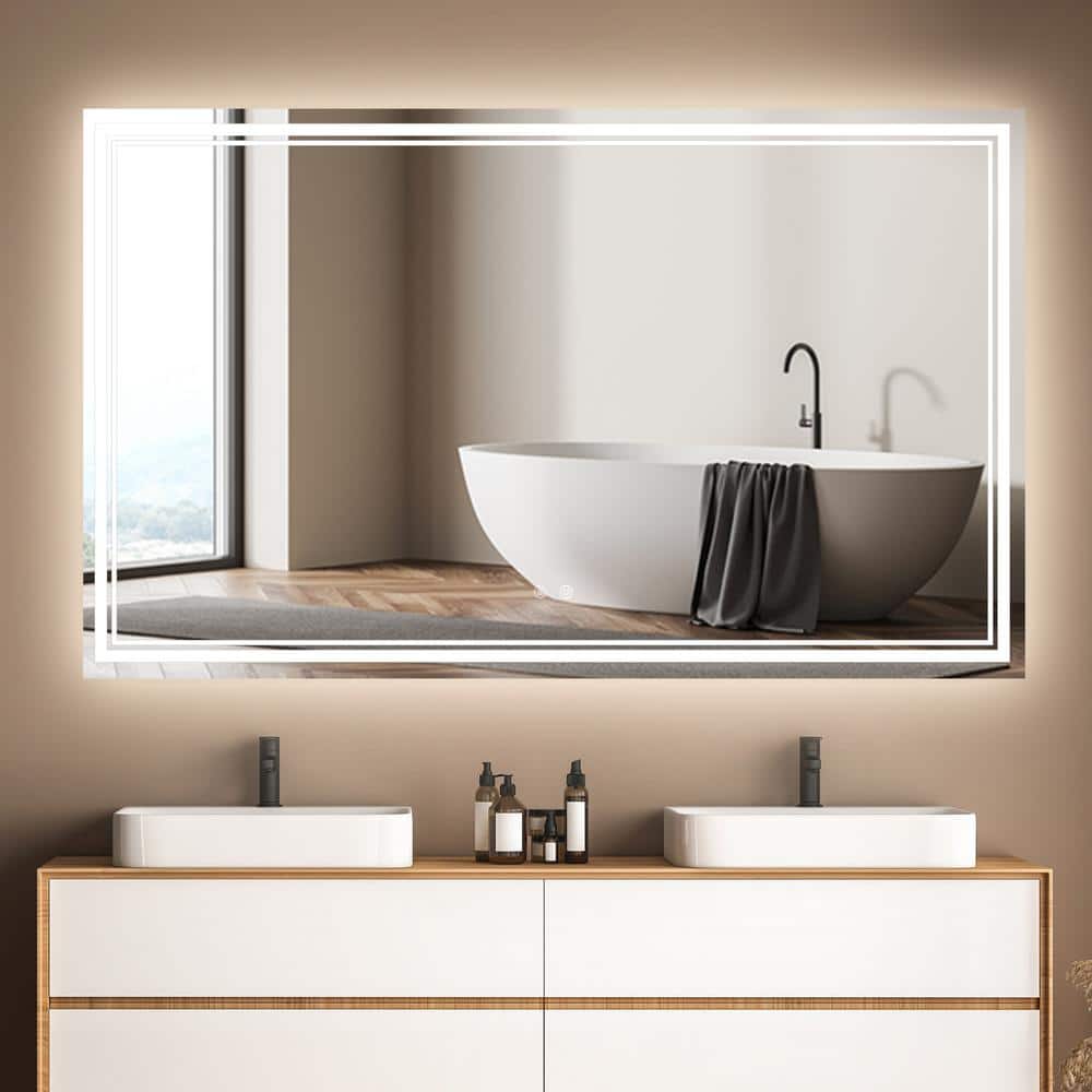 Getpro 60 in. W x 36 in. H Large Rectangular Anti-fog Frameless Wall ...