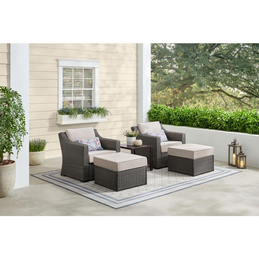 Hampton Bay Blackwell 5-Piece Wicker Patio Conversation Set with ...