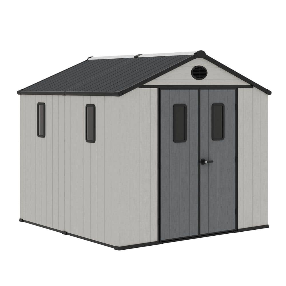 JOYSIDE 8 ft. x 8 ft. Durable Resin Garden Outdoor Storage Shed with Floor and Sloping Roof (64 ...