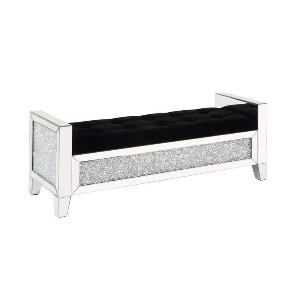 Benjara 47 in. Silver Backless Bedroom Bench with Button Tufted Seat ...
