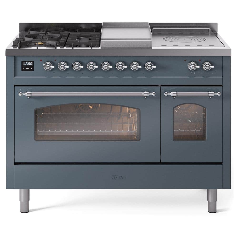 ILVE Nostaglie II 48 in. 5-Burners Freestanding Dual Fuel Range in Blue ...