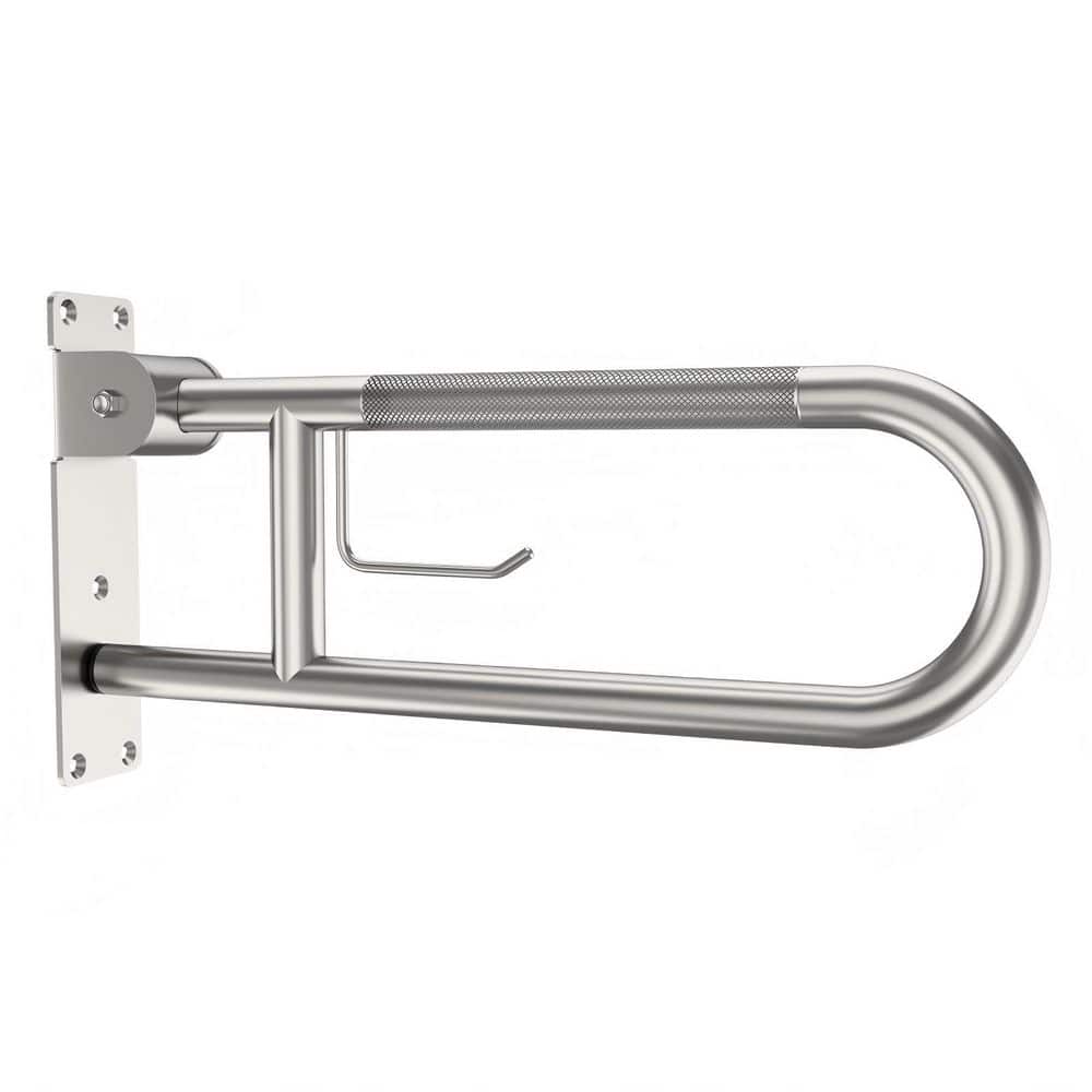 Wudkey 22.4 in. Anti-Slip U Shaped Flip-Up Grab Bar with Paper Holder ...