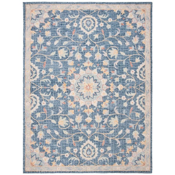SAFAVIEH Blossom 8 ft. x 10 ft. Navy/Multi Ornate Floral Border Area ...