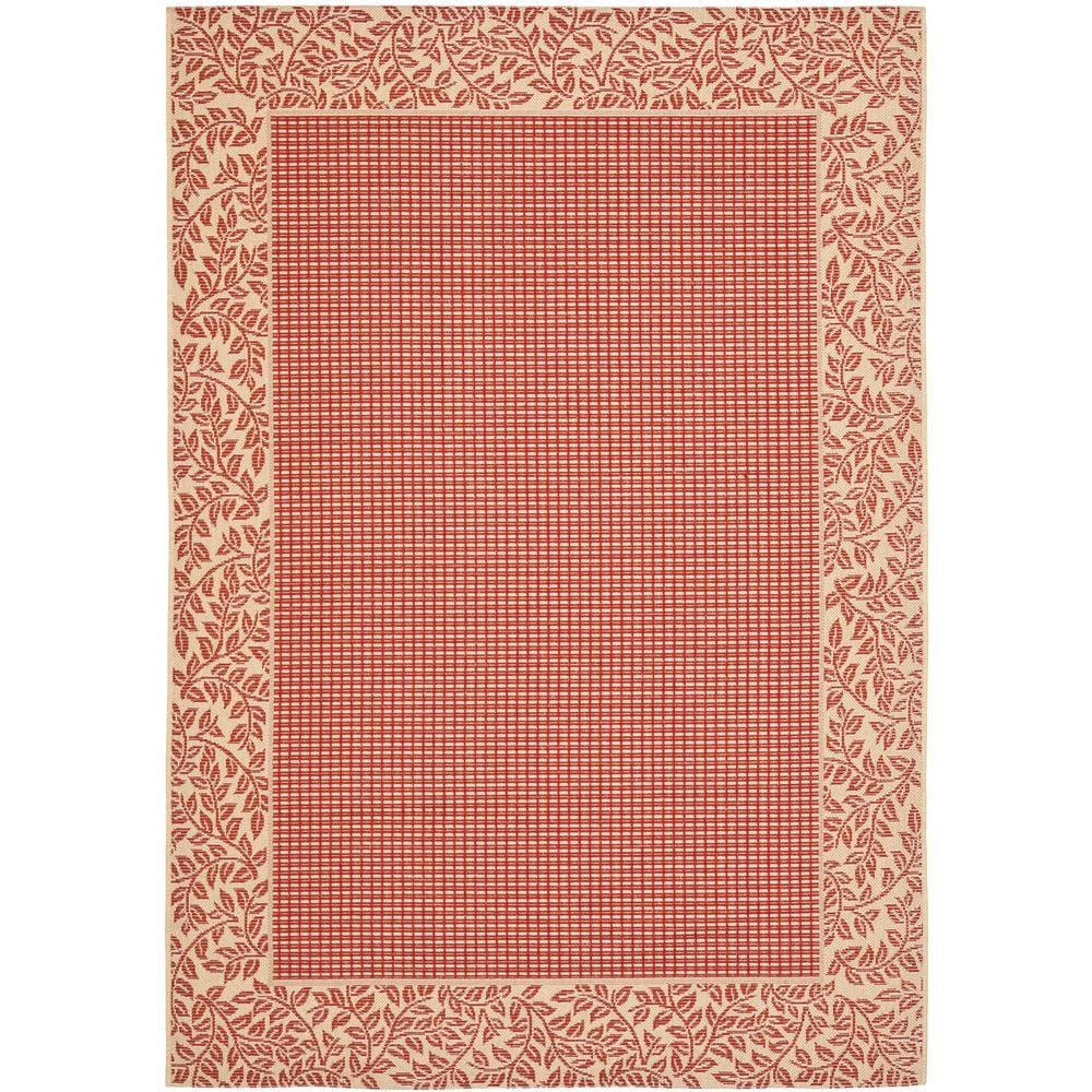 SAFAVIEH Courtyard Red/Natural 8 ft. x 11 ft. Border Indoor/Outdoor ...