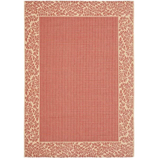SAFAVIEH Courtyard Red/Natural 8 ft. x 11 ft. Border Indoor/Outdoor ...