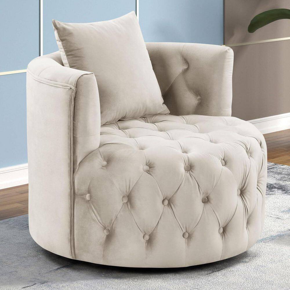 Bestier Beige Swivel Round Accent Chair with Plump Pillow Comfy for ...