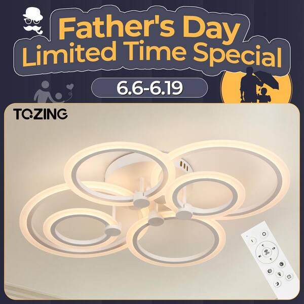 TOZING 31 in. White Modern Integrated LED 6 Rings Circle Semi- Flush ...