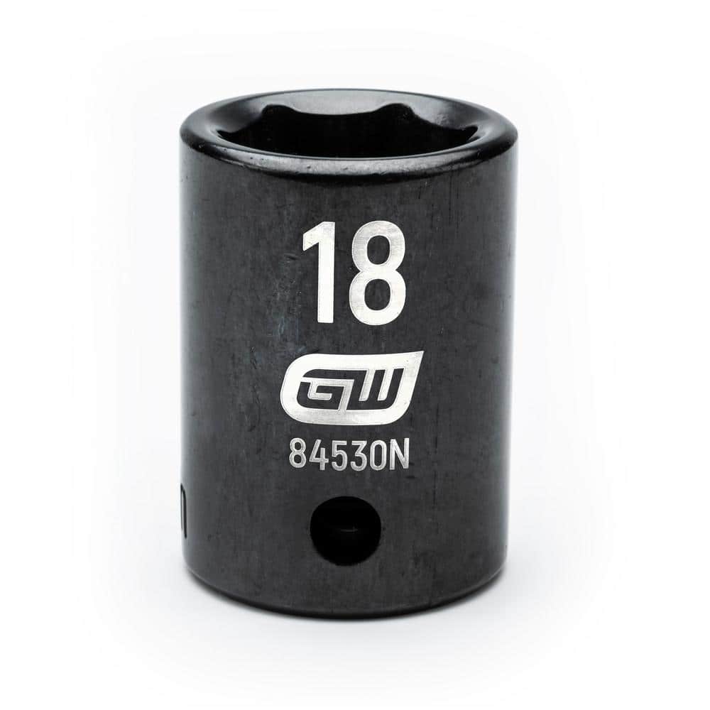 GEARWRENCH 1/2 in. Drive 6 Point Metric Standard Impact Socket 18 mm ...