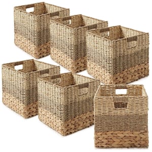 Casafield Brown Mixed Weave 12 in. x 12 in. Wicker Hyacinth Decorative Basket Storage Cube Set ...