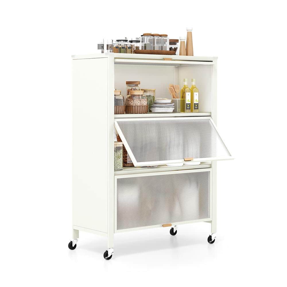 4-Tier White Rolling Kitchen Cart with Flip Doors NAVI6302 - The Home Depot
