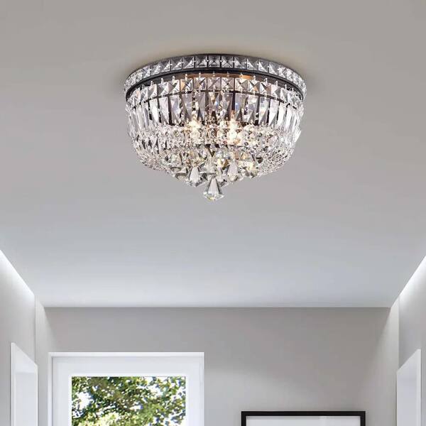 Jojospring Emma 15 in. 4-light Antique Black and Crystal Flush Mount ...