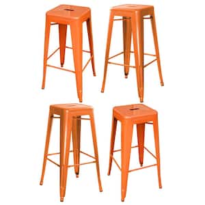 AmeriHome Loft Style 24 in. Stackable Metal Bar Stool in Orange (Set of ...