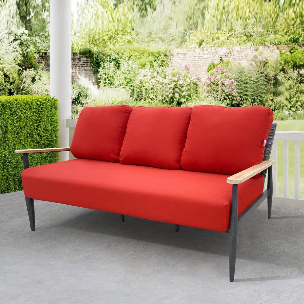 HiGreen Outdoor Manbo Wicker Aluminum Outdoor Sofa Couch with Sunbrella ...