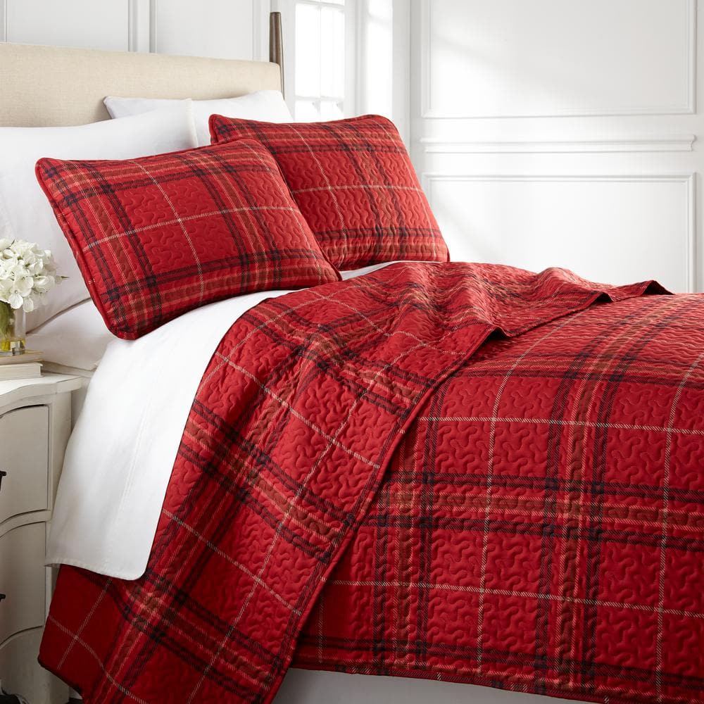 Southshore Fine Linens Vilano Plaid Red 3-Piece Full/Queen Microfiber ...