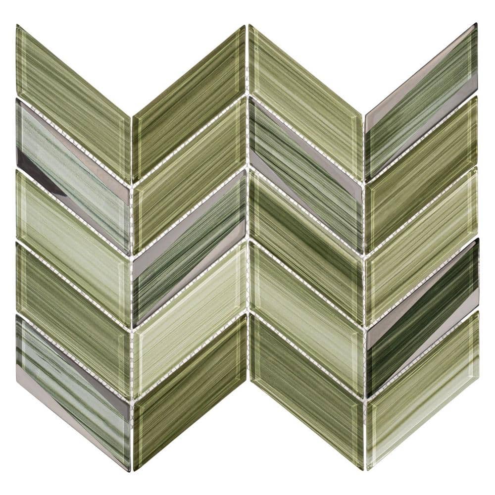 ANDOVA Lausanne Soleil Green 2 in. x 5 in. Striated Chevron Glossy ...