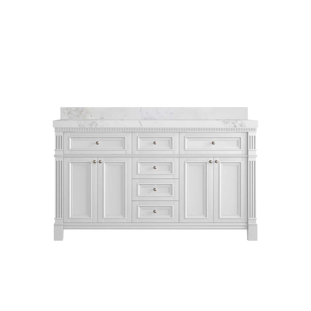 Willow Collections Paris 60 in. W x 22 in. D x 36 in. H Double Sink ...