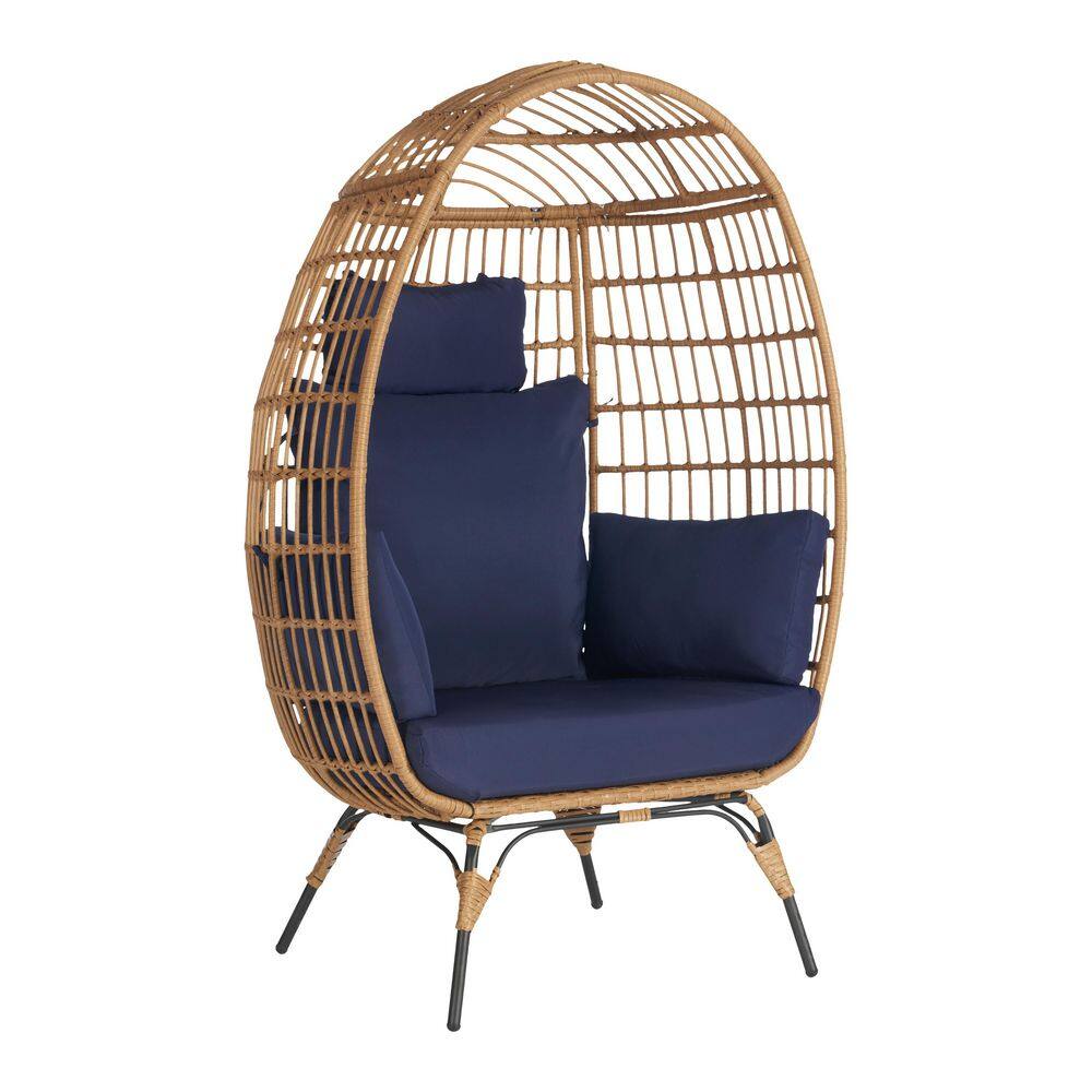 BFB Black Wicker Outdoor Rocking Chair with Navy Cushion JF-RC33NY ...